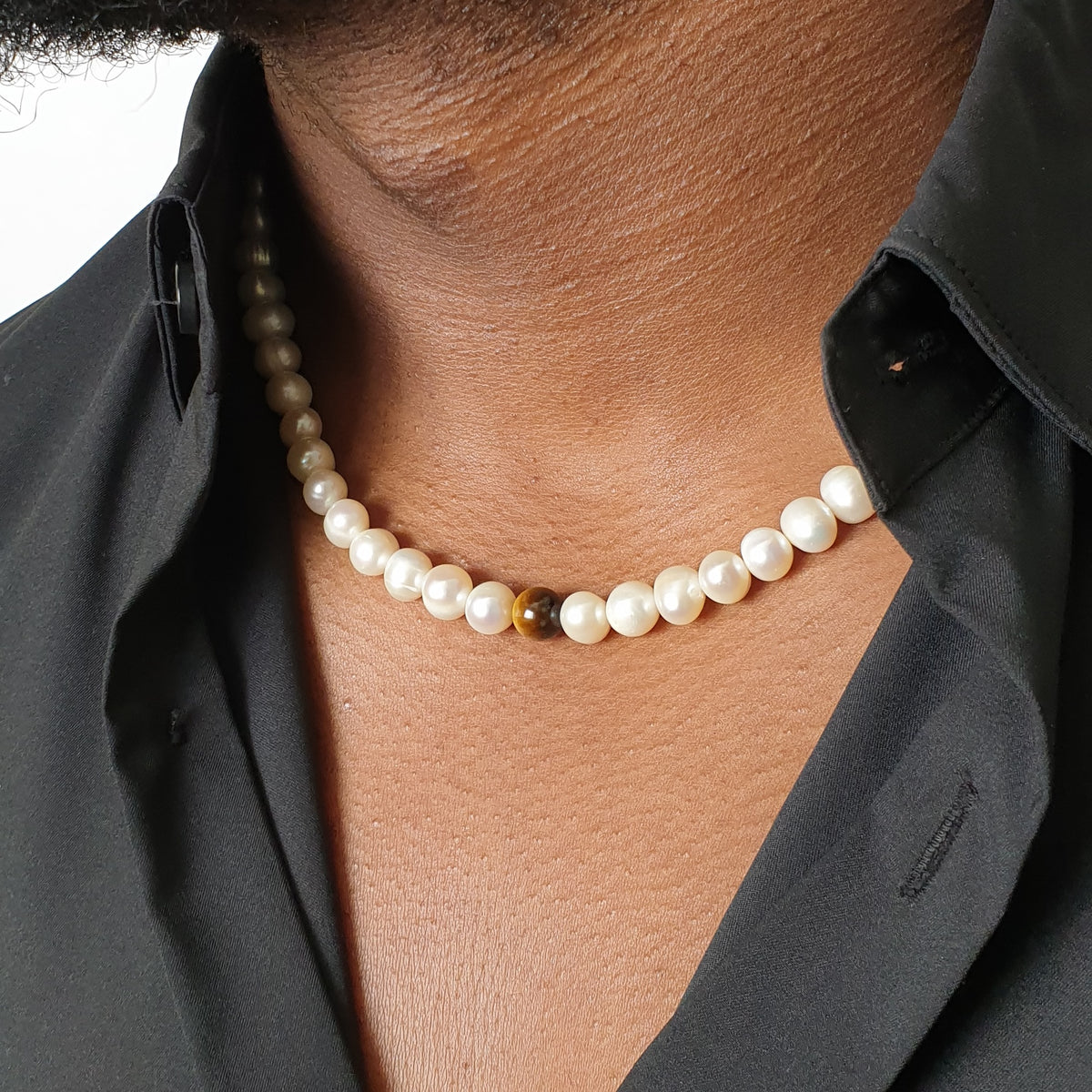 Pearl and Tigers Eye Necklace Sterling Silver Women Men Unisex – Eloise ...