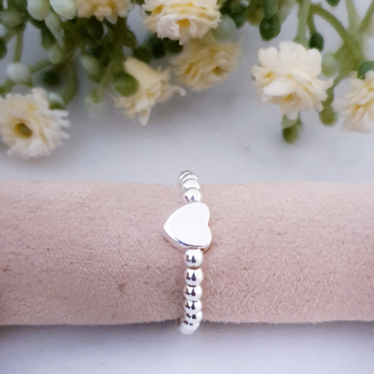 Dainty Heart Beaded Ring Sterling Silver Stretch Design – Eloise B ...